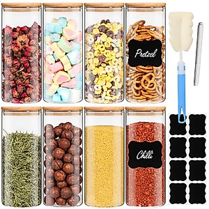 STARSIDE 32 oz Glass Jars with Bamboo Lid,Set of 8 Airtight Food Storage Jars,Kitchen Glass Pantry Storage Containers,Borosilicate Glass Canisters Sets