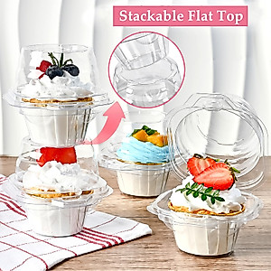 TOFLEN Individual Cupcake Containers (100-Count) Bulk Disposable Plastic Cupcake Holder, Stackable Deep Dome Lid Cupcake To Go Box for Single Muffin, Hot Cocoa Bomb and More