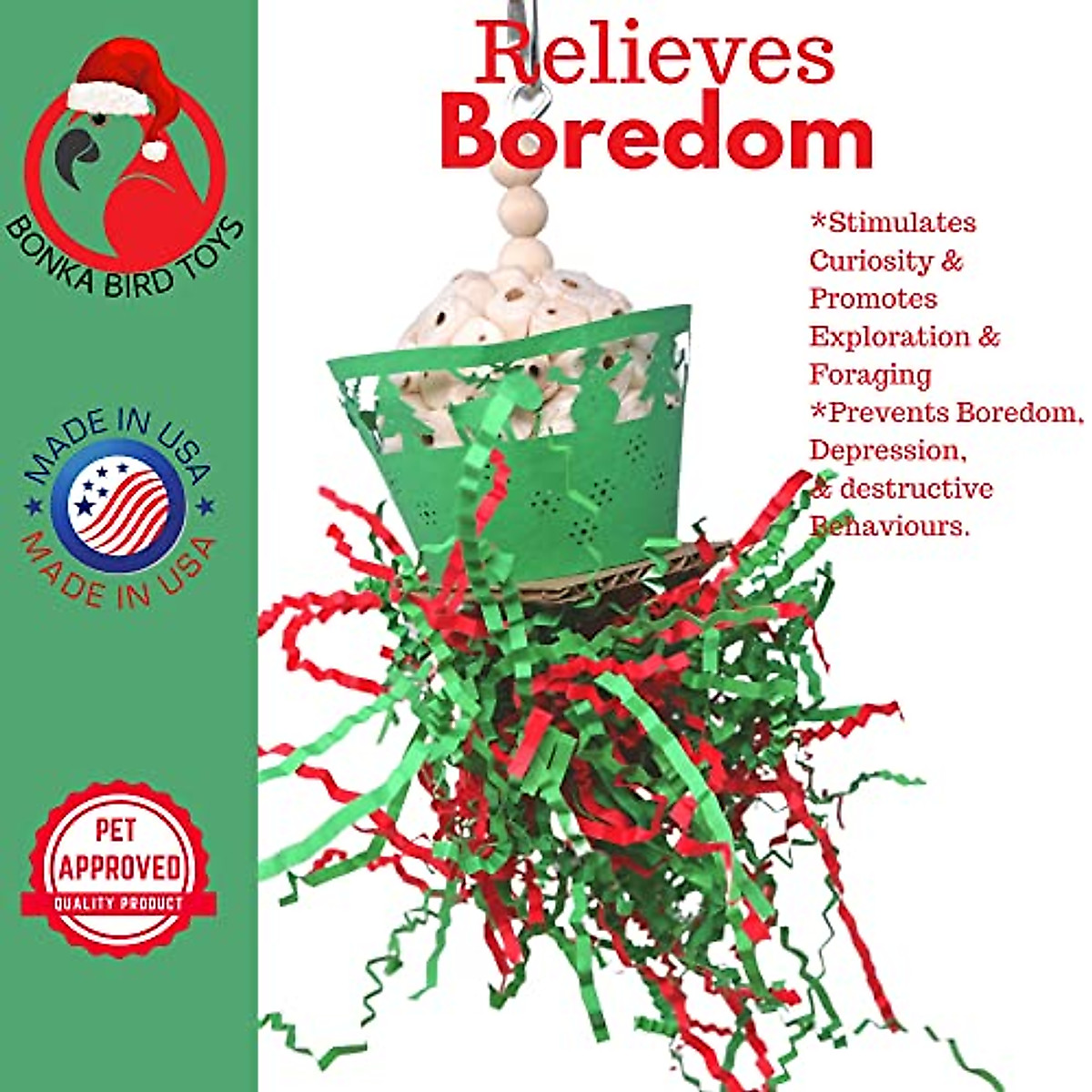 Bonka Bird Toys Merry Christmas Festival Small Bird Toy Natural Sola Chew Foraging Treat Cockatiels Parakeets Conures and Similar Birds (2454 Green)