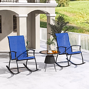 Giantex Outdoor Rocking Chair Set of 2 - Patio Rocking Chairs w/Breathable Backrest, Sturdy Metal Frame & Safe Ergonomic Design, Cozy Fabric Rocker for Backyard, Poolside, 330 lbs, Navy