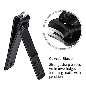 FIXBODY Nail Clipper Set – Black Stainless Steel Fingernails & Toenails Clippers & Nail File Sharp Nail Cutter with Leather Case, Gift for Men and Women, Set of 3