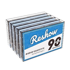 Reshow Audio Cassettes Low Noise High Output 90 min Time Blank Cassettes Tapes with Individual Clear Plastic Cassette Tape Case, Great for Everyday Recording (Pack of 5)