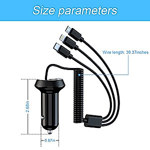 Quick Charge Car Charger, Dual Ports Car Charger Adapter with Stretchable Cable and 3 in 1 Fast Charging Cord for iPhone 13/Pro Max/Pro, 12/11, Samsung Galaxy, iPad, Camera for Most Cars (Black)