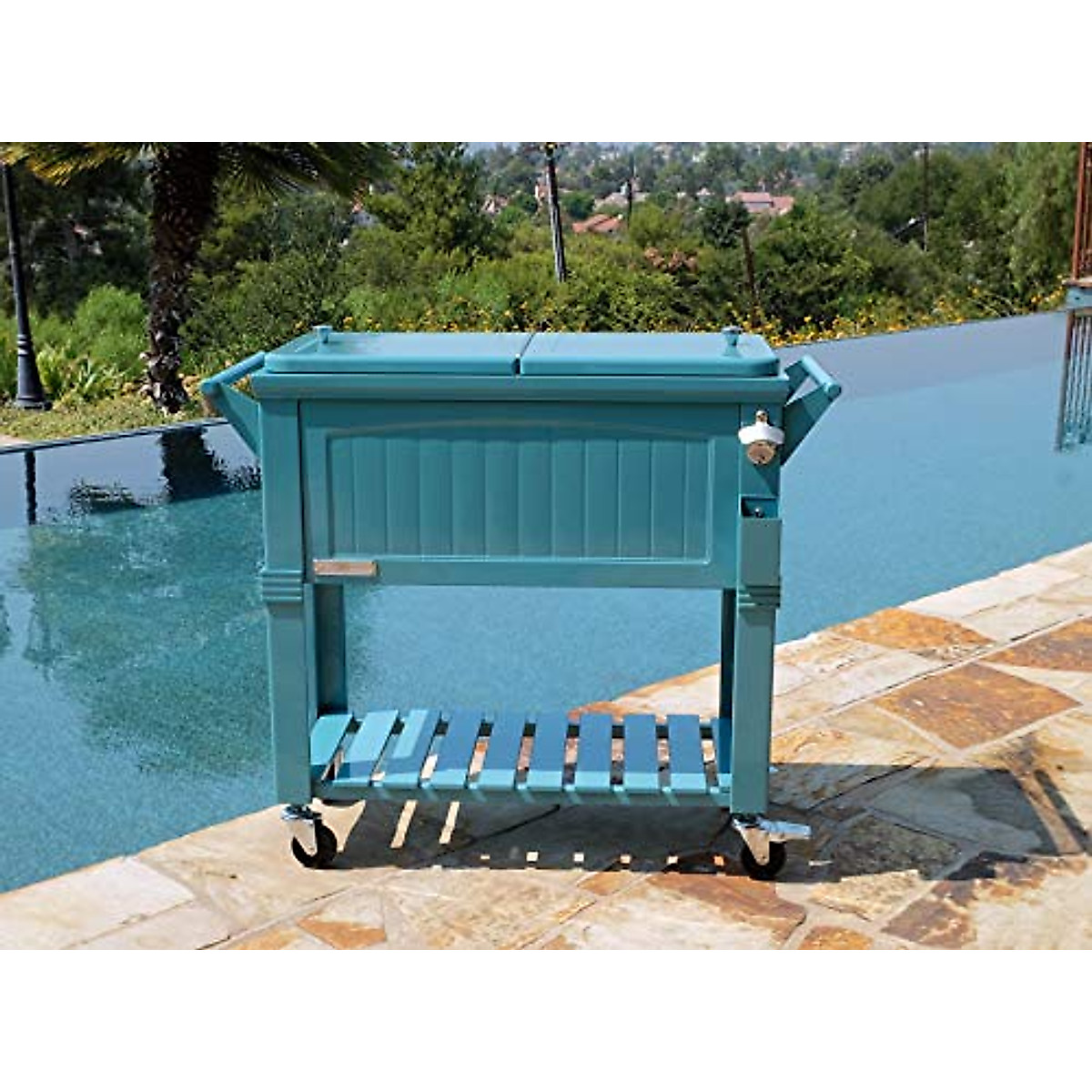 Permasteel PS-203F1-TEAL-AM 80 Quart Portable Rolling Patio Cooler, Teal