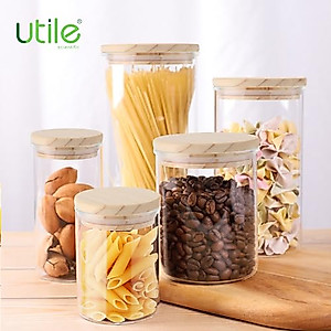 Utile Set of 4 Thick Glass Food Jar Set with Lid, 2 Pcs Vol.630ml/21.3oz, 2 Pcs Vol.1410ml/47.7oz, Glass Airtight Food Storage Canisters for Cookie, Pasta, Coffee Beans, 4045.2004.1