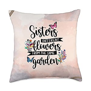 Different Flowers From Same Garden Matching Sister Sisters Throw Pillow, 18x18, Multicolor