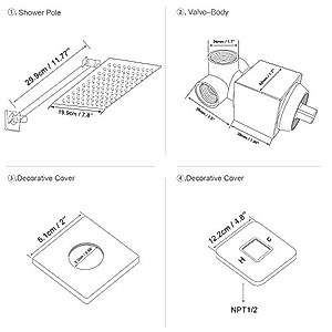 BESy Shower System with 8 Inch Rain Shower Head Wall Mounted Shower Trim Kit, High Pressure Bathroom Rainfall Shower Faucet Fixture Combo Set with Adjustable Extension Shower Arm, Matte Black