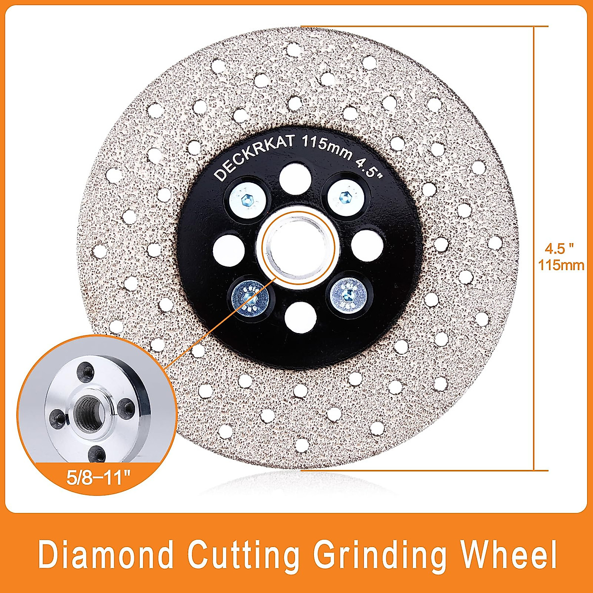 4-1/2inch Diamond Grinding Wheel Disc, Dry Cutting Diamond Blade for Angle Grinder with Dual Diamond Coverage and 5/8-11 Arbor Adaptor, Precision Cuts Grinding Polishing Granite Marble Ceramic Tile