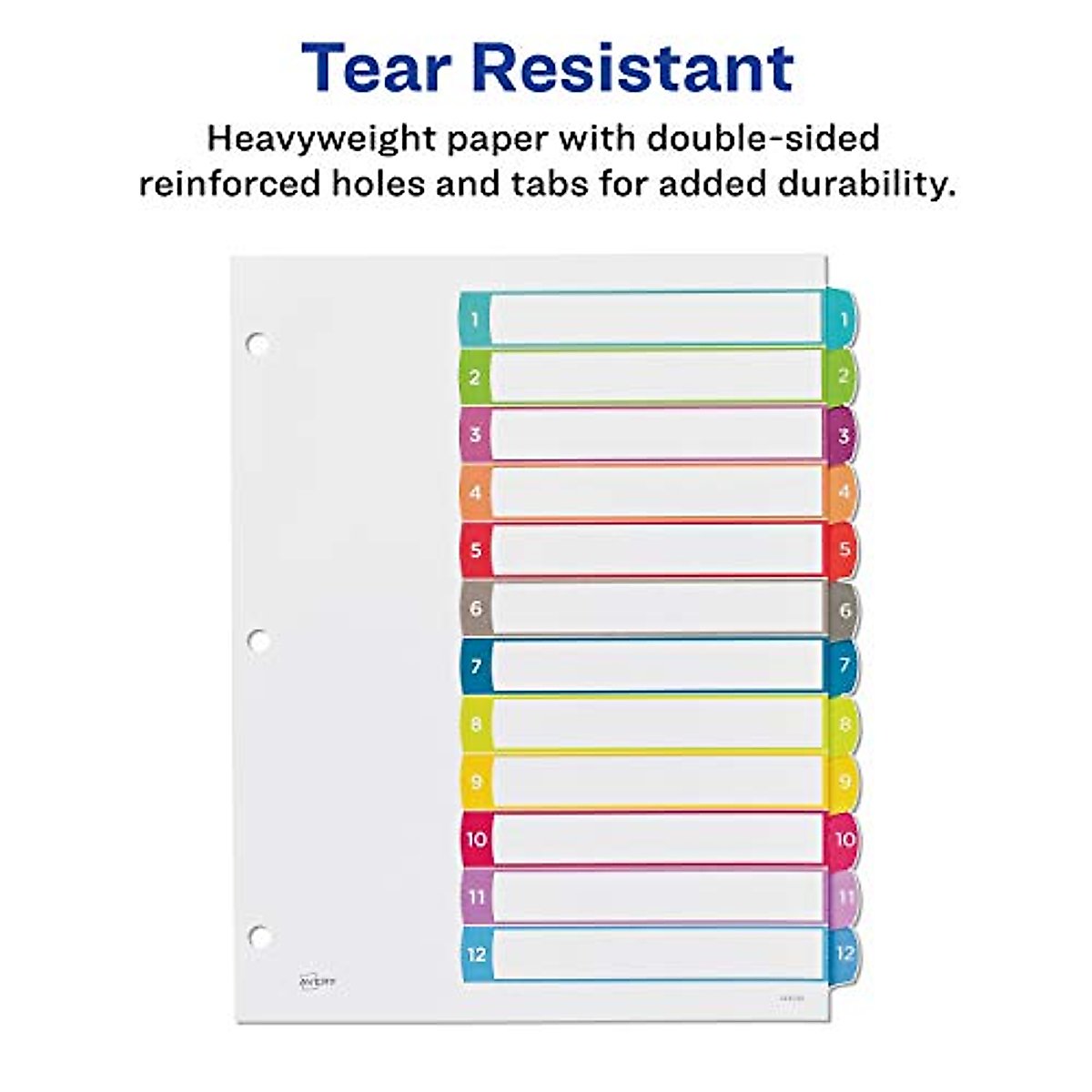 Avery 12 Tab Dividers for 3 Ring Binders, Customizable Table of Contents, Multicolor Tabs, 1 Set (11843)
