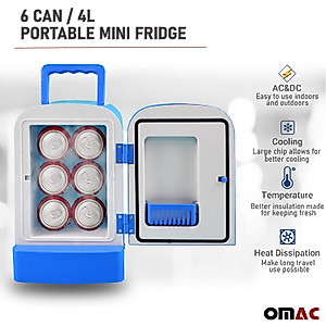 OMAC Mini Fridge 4 Liter AC/DC Power, 12V, Portable, Thermoelectric Cooler and Warmer Personal Refrigerators, Blue