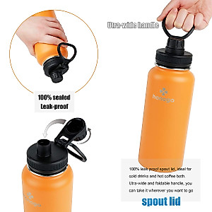 honogo 32 oz Powder Coated Double Wall Vacuum Insulated Sports Water Bottle, 18/8 Stainless Steel Wide Mouth Thermos Flask with Straw Lid & Spout Lid, Leak Proof, Sweat Free, BPA Free (Orange, 32 oz)
