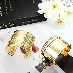 JOERICA 4PCS Gold Cuff Bracelets for Women Open Cuff Wide Wire Bracelets Adjustable Wrist Wrap Bracelet Set