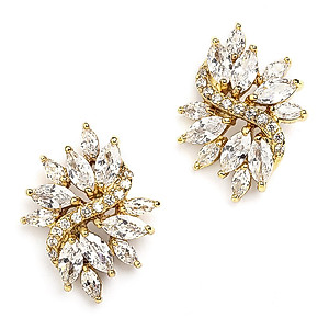 Mariell Gold Cubic Zirconia Bridal Earrings, Silver Platinum Plating, CZ Crystal Wedding Earrings for Brides, Bridesmaids, Prom, Homecoming and Mother of the Bride
