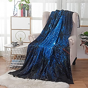 Goodbath Throw Blanket, Starry Night Galaxy Forest Trees Fleece Throw Blanket for Couch Sofa Bed Traveling, 58 x 80 Inch