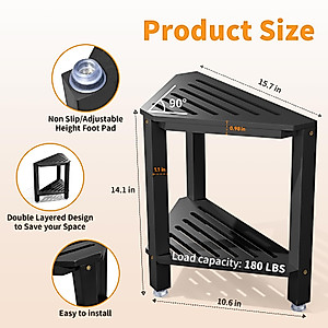 Shower Foot Rest 14 in, Acacia Wood Shower Stool for Shaving Legs,Corner Bath Shower Bench with Starage Shelf for Inside Small Shower Spaces