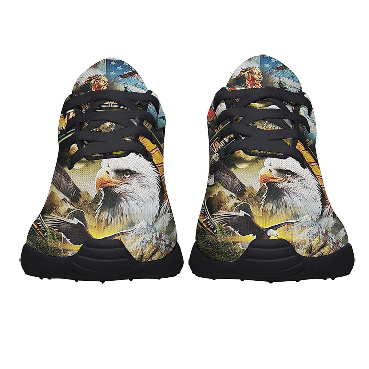 Native American Flag Pride Shoes for Men Women Running Sneakers Breathable Casual Sport Tennis Shoes Gift for Him Her Black Size 12