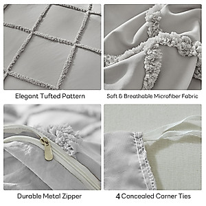 MetersGod Boho Duvet Cover Queen, Gray Tufted Duvet Cover Queen Size for All Seasons, 3 Pieces Soft Shabby Chic Embroidery Boho Bedding Duvet Cover with Zipper (Queen, 90"x 90")