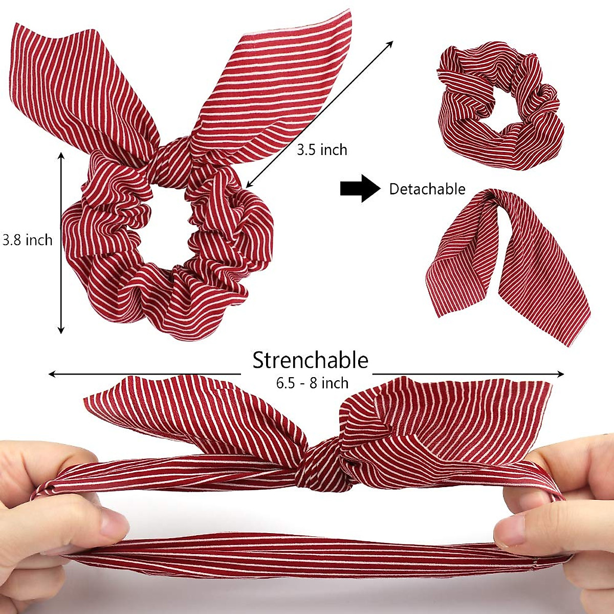 AOPRIE Chiffon Hair Bunny Ear Scrunchies with Bow - 20Pcs Elegant Hair Elastics, Ponytail Holders & Soft Hair Bands