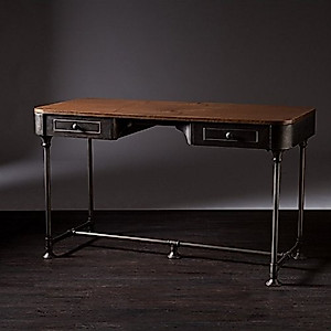 SEI Furniture Edison 2-Drawer Desk, Dark Tobacco with Industrial Gray