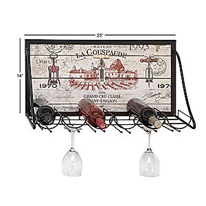 Deco 79 Vintage Metal Wall Wine Rack, 25"W x 14"H, Black