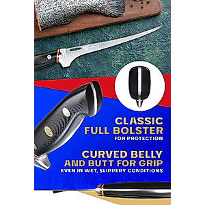 DALSTRONG Fillet Knife - 7 inch - Flexible Kitchen Knife - Centurion Series - Swedish 14C28N High Carbon Stainless Steel - Boning, Trimming, Skinning - Razor Sharp - G10 Handle Boning Knife - w/Sheath