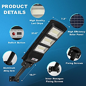 MOS LUMD Solar Street Lights Outdoor,180LEDs 9000 Lumens Solar Powered Dusk to Dawn Outdoor Lights with Motion Sensor, IP65 Waterproof Led Flood Light for Yard, Garden, Street, Parking lot