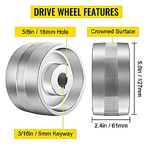 VEVOR Belt Grinder 2" x 72" Wheel Set, Complete Belt Knife Grinder Wheel Set, Aluminum Belt Grinder Wheel Crowned, for Knife Grinder 5" Drive Wheel 5/8" Bore 4" Tracking 2" Idler Wheels (5"-4"-2")