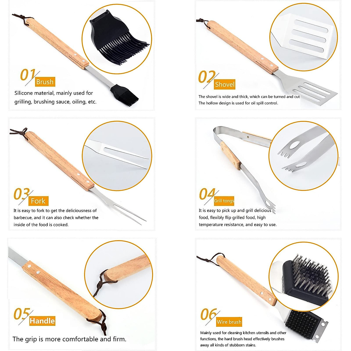 SEFAX Portable Grilling Utensil Kit, 5PCS BBQ Grill Tools Set, Grill Accessories, Grilling and Camping Cooking Utensils Set for Travel, Picnics, RVs, Camping, BBQs, Parties