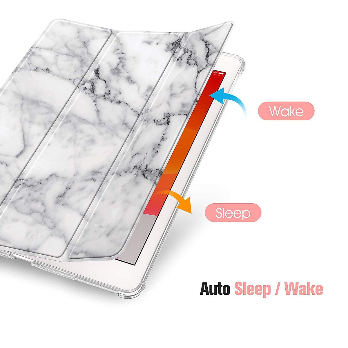 Fintie Case with Pencil Holder for iPad 9th / 8th / 7th Generation (2021/2020/2019) 10.2 Inch - Slim Shell Hard Case with Translucent Frosted Stand Back Cover, Auto Sleep/Wake, Marble White