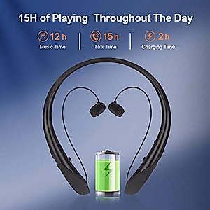 Bluetooth Retractable Neckband Headphones, Wireless Headset Retractable Earphones Noise Cancelling Sweatproof Stereo Earbuds with Mic by NVOPERANG