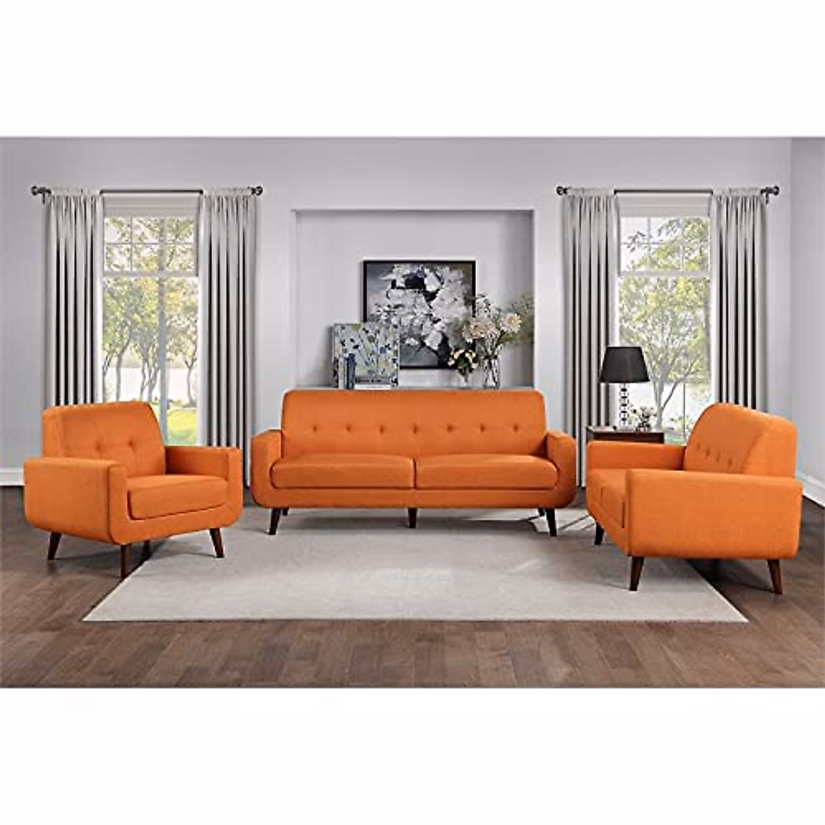 Lexicon Fitch 79" Mid-Century Polyester Fabric Sofa with Tufted Detail in Orange