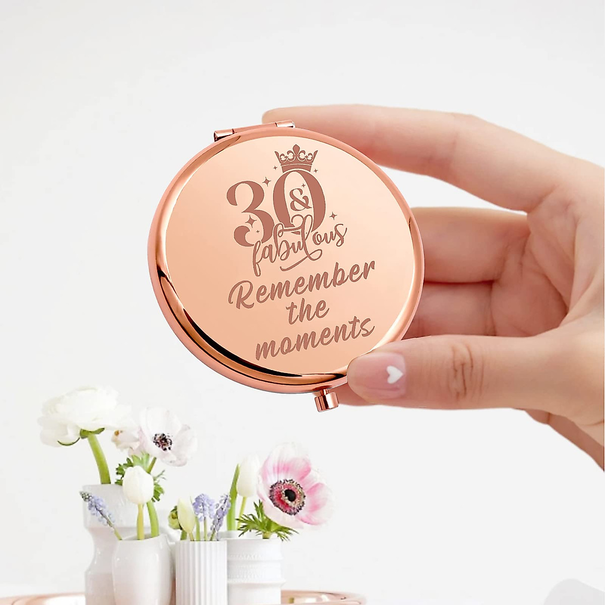 KEYCHIN 30th Birthday Pocket Mirror Happy 30 Year Old Birthday Gifts Remember The Moments 30th Compact Mirror for Sister Wife Friend Coworker (30th-RG)