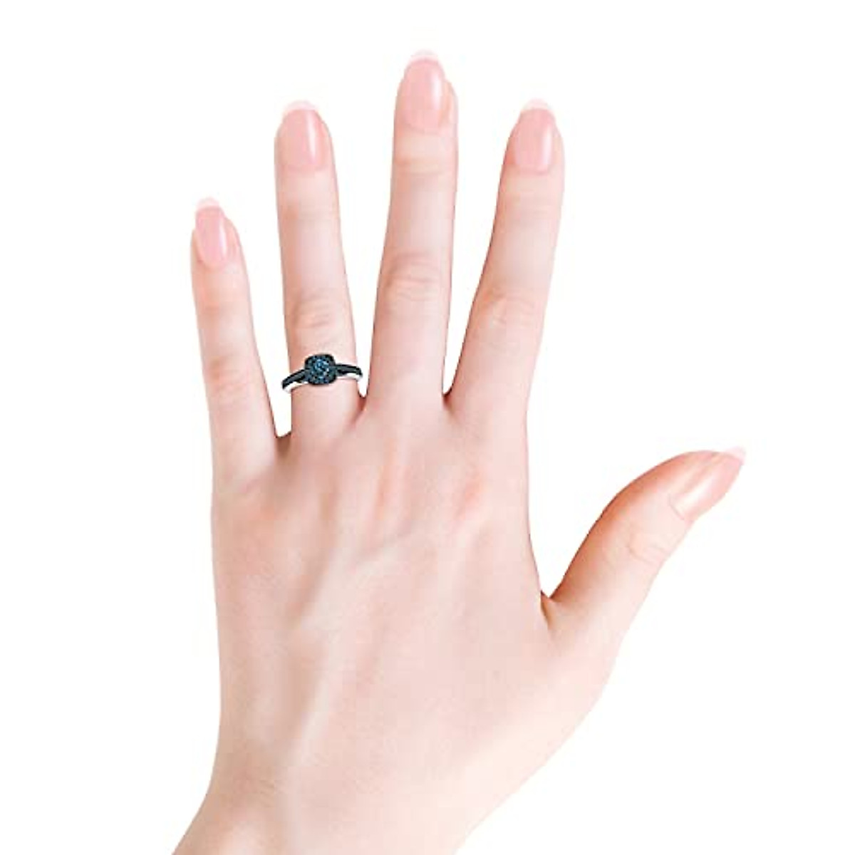 Angara Natural 0.51 Ct Enhanced Blue Diamond Halo Ring for Women in 14K White Gold (Grade-AAA | Size-4.5mm) | Birthday, Engagement, Anniversary Jewelry Gift For Women