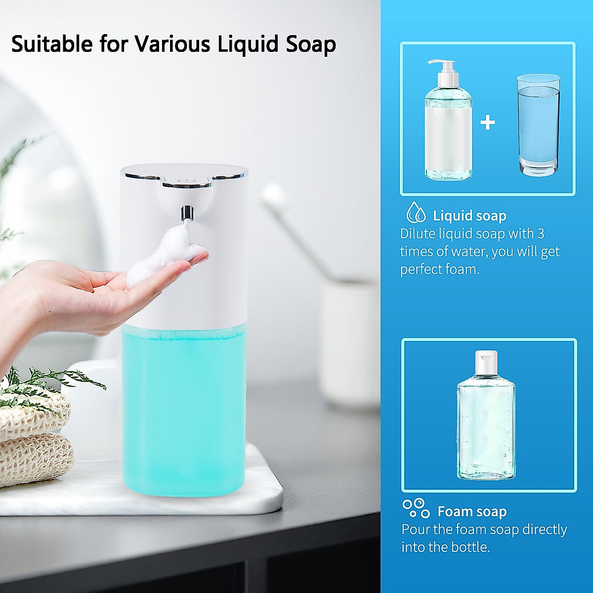 Hand Sensor Soap Dispenser, Wisekoti P9 Hands Free Foaming Soap Dispenser, Rechargeable, Motion Sensor Automatic Foam Soap Dispenser Touchless for Kitchen & Bathroom, Handless Soap Dispenser