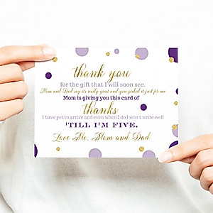 Paper Clever Party Purple and Gold Baby Shower Thank You Cards with Envelopes Blank Notes Prefilled with Message Girls Personalize Registry Gifts Mermaid Stationery Set 4x6 Notecards, 15 Pack