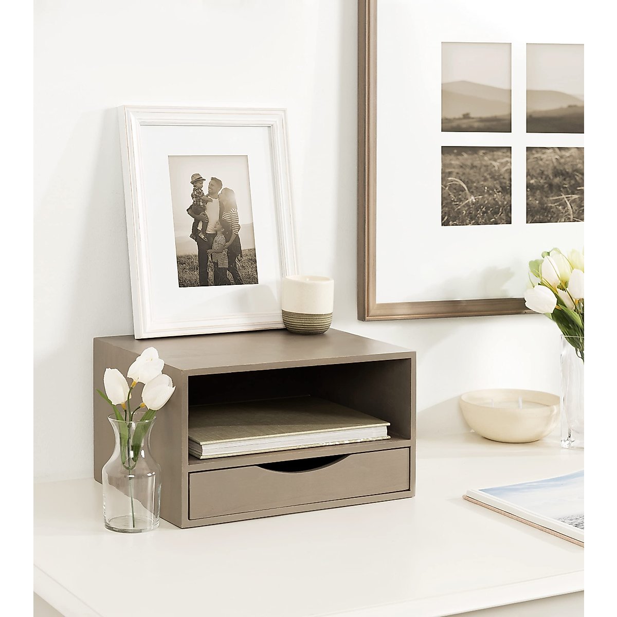 Kate and Laurel Hutton Modern Floating Shelf and Side Table, 12.5 x 10 x 7, Gray, Modern Farmhouse Floating End Table with Graywash Finish for Storage and Display