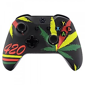 eXtremeRate Weeds Patterned Front Housing Shell Faceplate for Xbox One Wireless Controller Model 1708, Soft Touch Relacemet Cover for Xbox One S/X Controller - Controller NOT Included