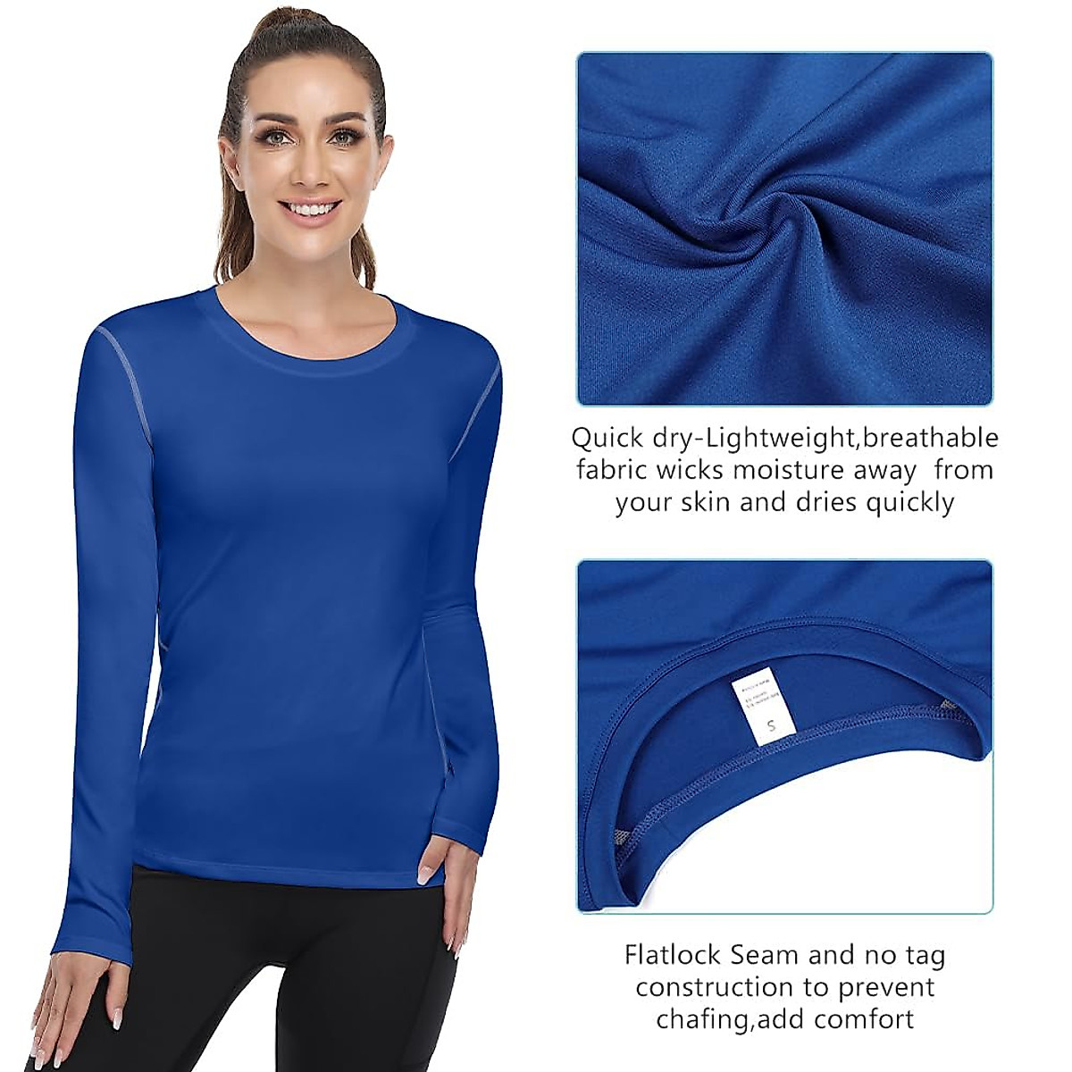 WANAYOU Women's Compression Shirt Dry Fit Long Sleeve Running Athletic T-Shirt Workout Tops (3 Pack(Black+White+Blue), Medium)