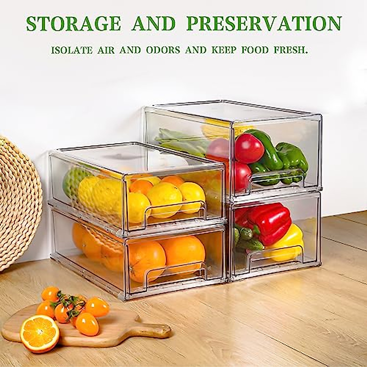 Totexil Fridge Drawers, 2 Pack Clear Stackable Pull Out Refrigerator Organizer Bins,BPA-Free Plastic Pantry Organization and Storage,Clear Storage Bins with Drawers for Kitchen Cabinet Office(X-Large)