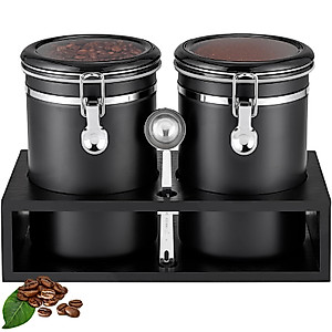 Yangbaga 304 Stainless Steel Coffee Containers with Shelf,2 x 66 FLOZ Coffee Bean Storage with Airtight Locking Clamp and Spoon, Large Capacity Food Storage Jar for Kitchen