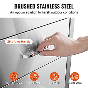 VEVOR Outdoor Kitchen Drawers 16" W x 21.5" H x 18" D, Flush Mount Triple Access BBQ Drawers with Stainless Steel Handle, BBQ Island for Outdoor Kitchens or BBQ Island Patio Grill Station