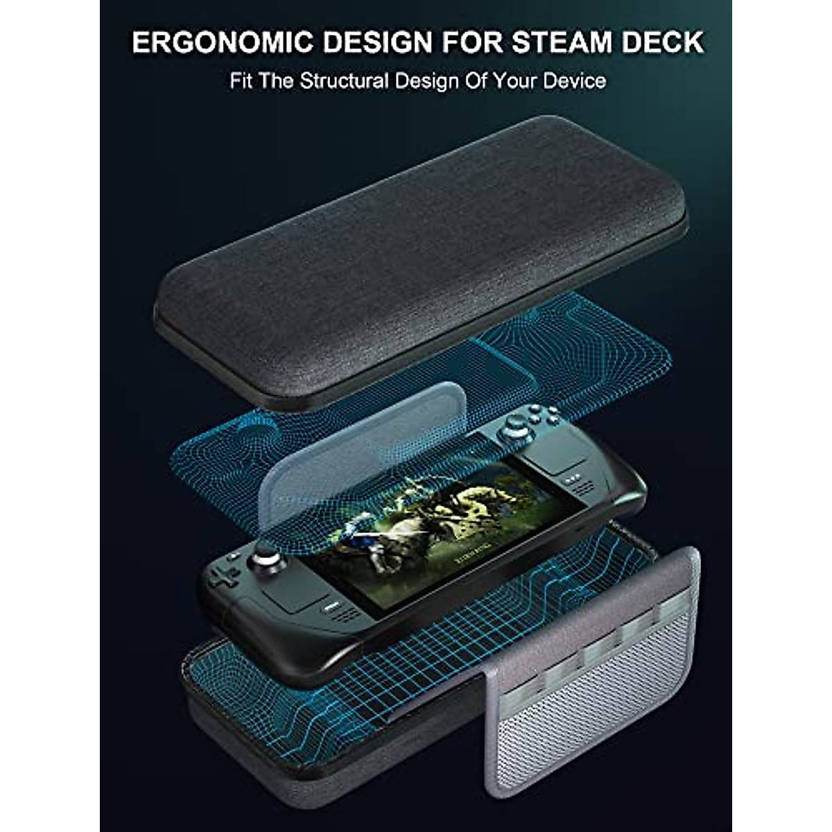 Feirsh Carrying Case for Steam Deck, Portable Steam Deck Carry Case Built-in Extra AC Adapter Charger Storage Space, Portable Travel Carrying Case Shell Pouch for Steam Deck Console & Accessories