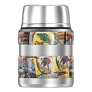 THERMOS Superman Comic Covers, STAINLESS KING Stainless Steel Food Jar with Folding Spoon, Vacuum insulated & Double Wall, 16oz