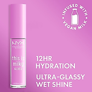 NYX PROFESSIONAL MAKEUP This Is Milky Gloss, Vegan Lip Gloss, 12 Hour Hydration - Lilac Splash (Sheer Baby Purple)