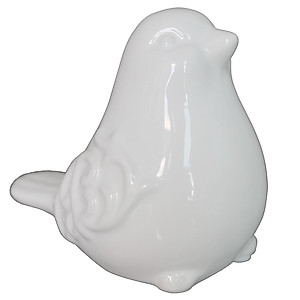 KiaoTime New French Garden Cottage Bird Figurine Decorative White Glazed Ceramic Bird Figurine, Bird Statue, Bird Sculpture Home Garden Wedding Decor (White)