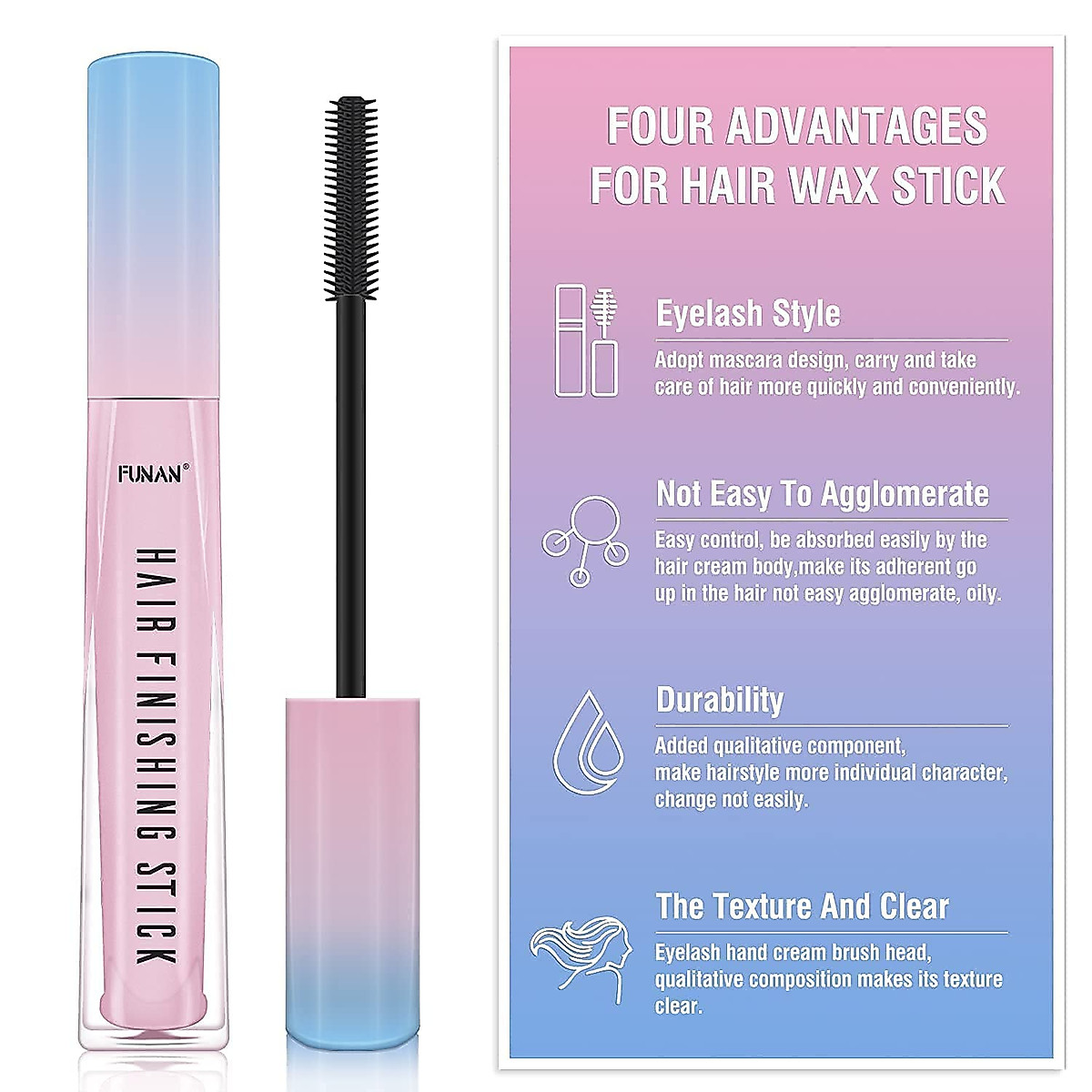 FUNAN Hair Finishing Stick 2 Pack for Small Broken Hair Cream/Gel for Women Naturally Refreshing, Non-Greasy and Non-Sticky