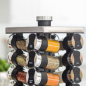 Orii Rotunda 20 Jar Spice Rack Filled with Spices & Top Label - Rotating Standing Rack Shelf Holder & Countertop Spice Rack Tower Organizer for Kitchen Spices, Free Spice Refill for 5 Years
