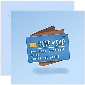 Old English Co. Bank Of Dad Happy Birthday Card - Funny Joke Greeting Card for Her from Son or Daughter | Cute and Fun Father's Day Card | Blank Inside & Envelope Included