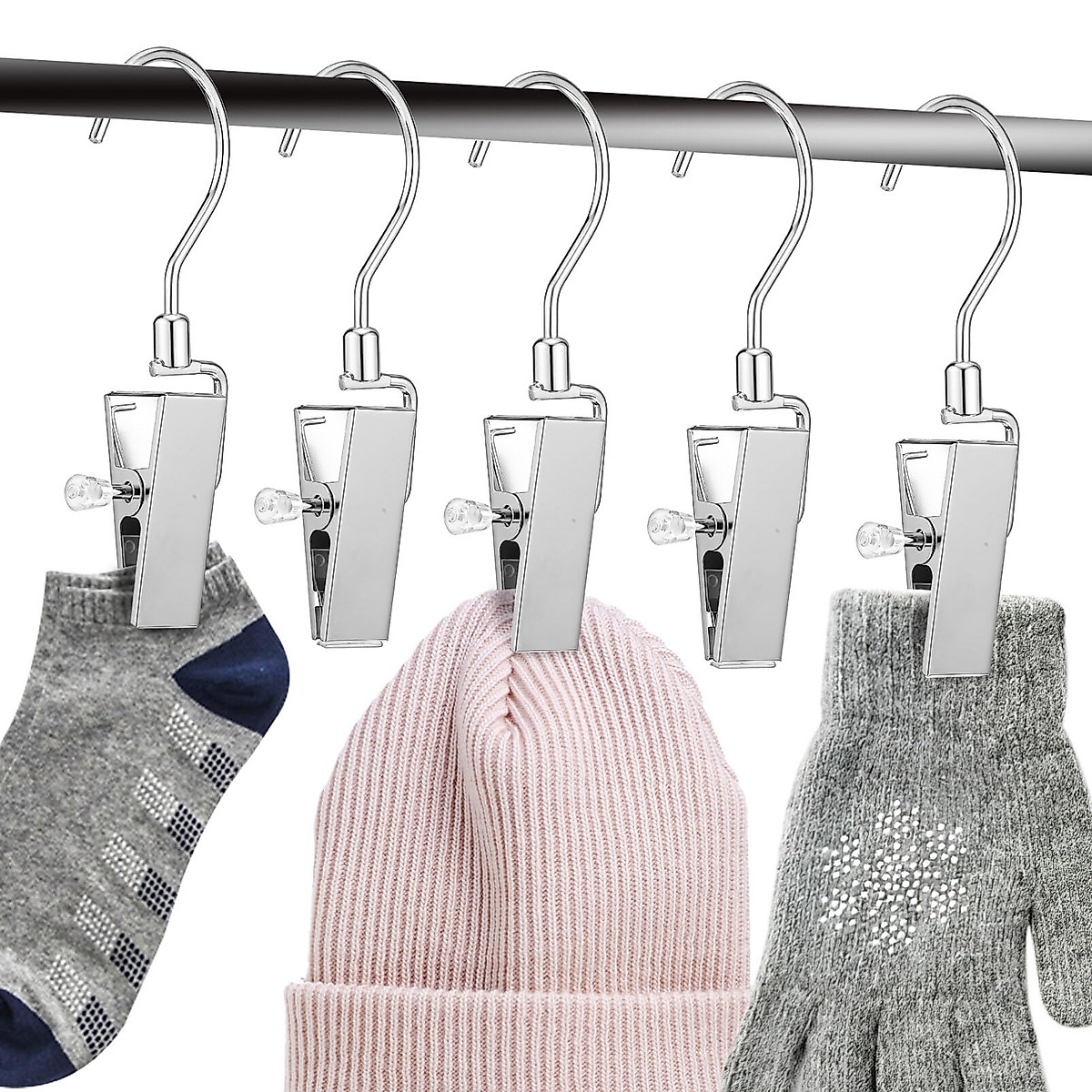 Zerodeko 10 Pack Metal Laundry Hangers with Swivel Hooks, Hold Boots Clips Pin Stainless Steel Portable for Hanging Clothes Towels in Home, Travel