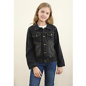 Cromoncent Boys Girls Child Casual Denim Jacket Kids Toddler Button Down Coat，Denim Black 5-6Y